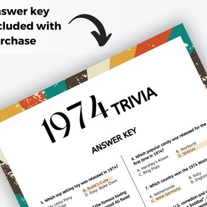 1974 Trivia Game, Born in 1974, 50th Birthday Game, 50th Anniversary ...