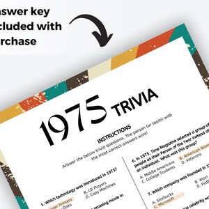 1975 Trivia Game, Born in 1975, 50th Birthday Game, 50th Anniversary ...