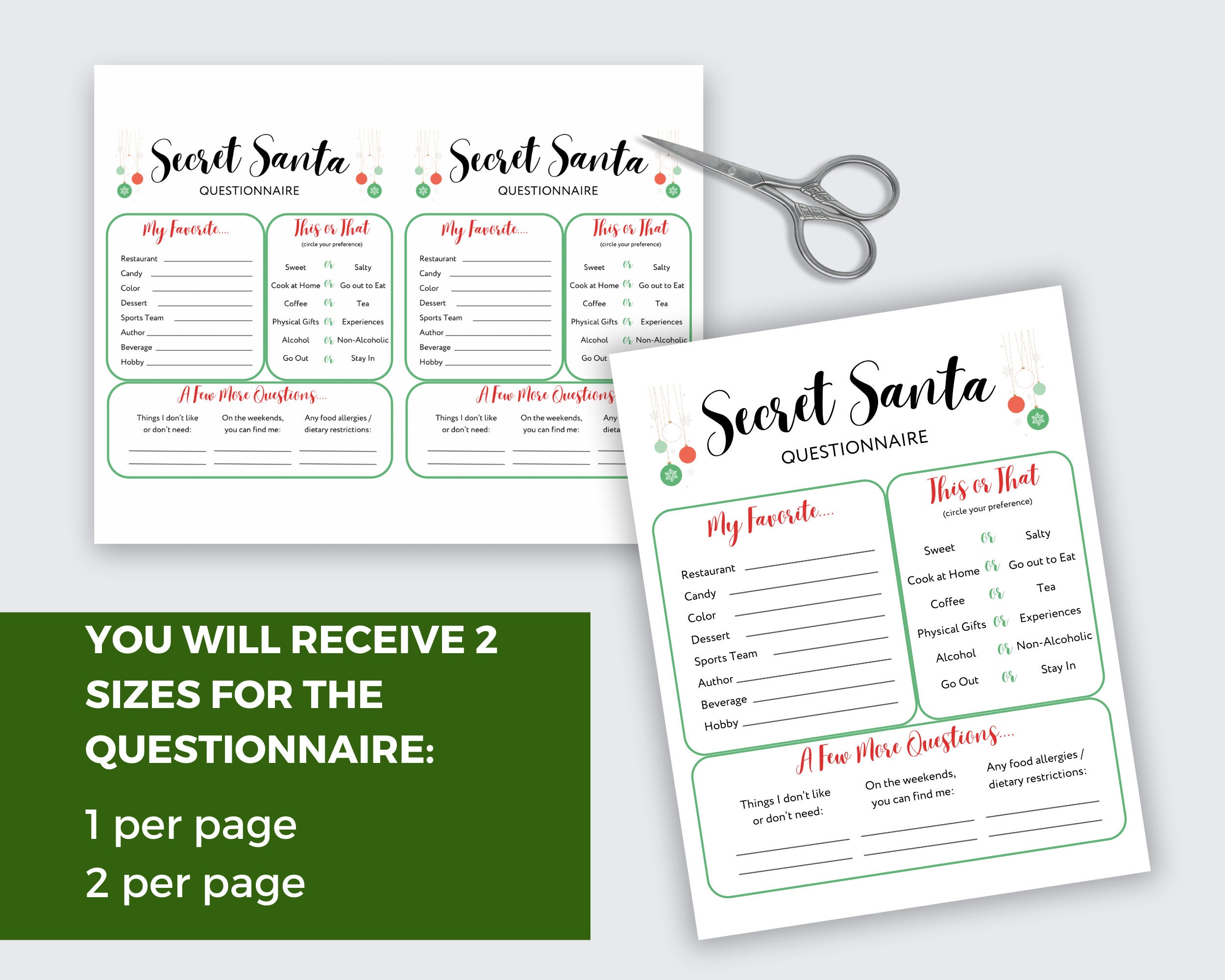 Secret Santa Questionnaire for Coworkers, Family and Friends Bundle ...