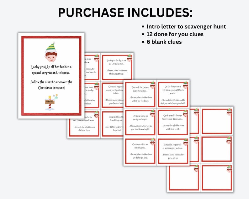 Elf Scavenger Hunt for Kids Printable, Christmas Scavenger Hunt ...