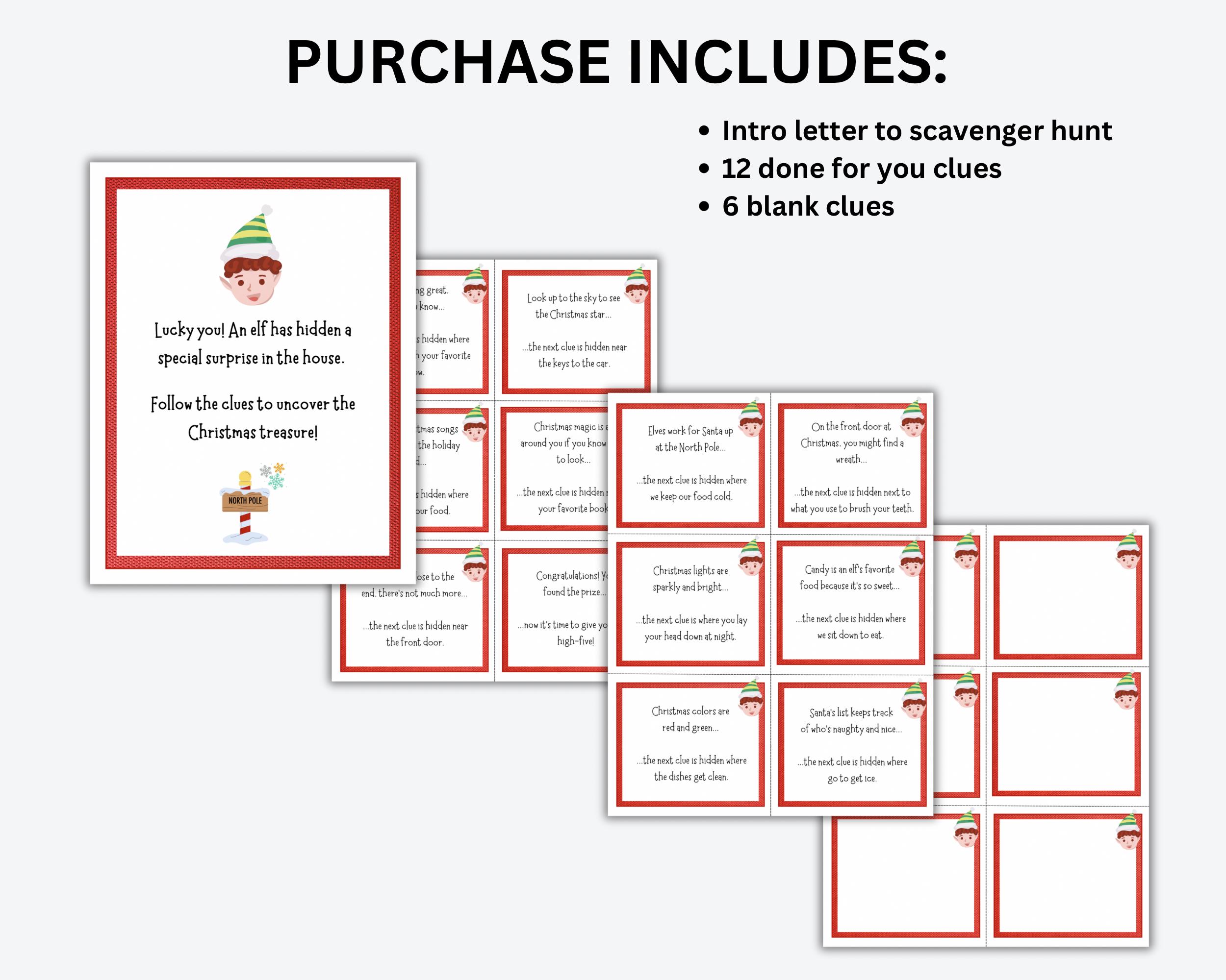 Elf Scavenger Hunt for Kids Printable, Christmas Scavenger Hunt ...