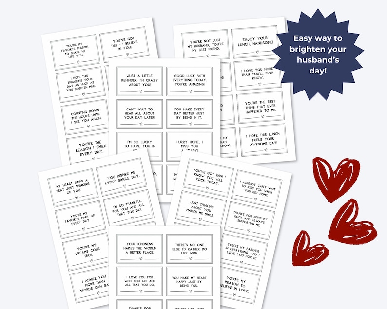 Lunchbox Notes for Husband, Printable Mini Love Notes for Him, Adult ...