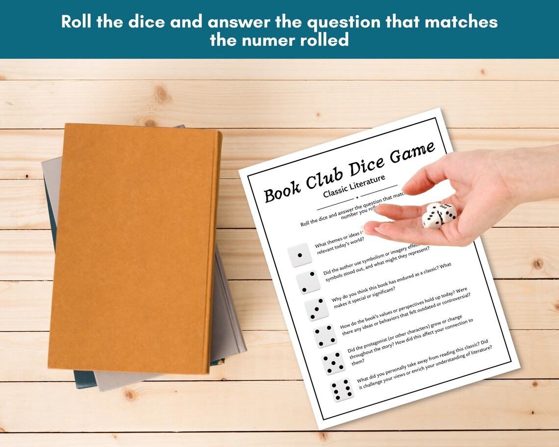 Book Club Dice Game for Classic Literature Books, Printable Book Club ...