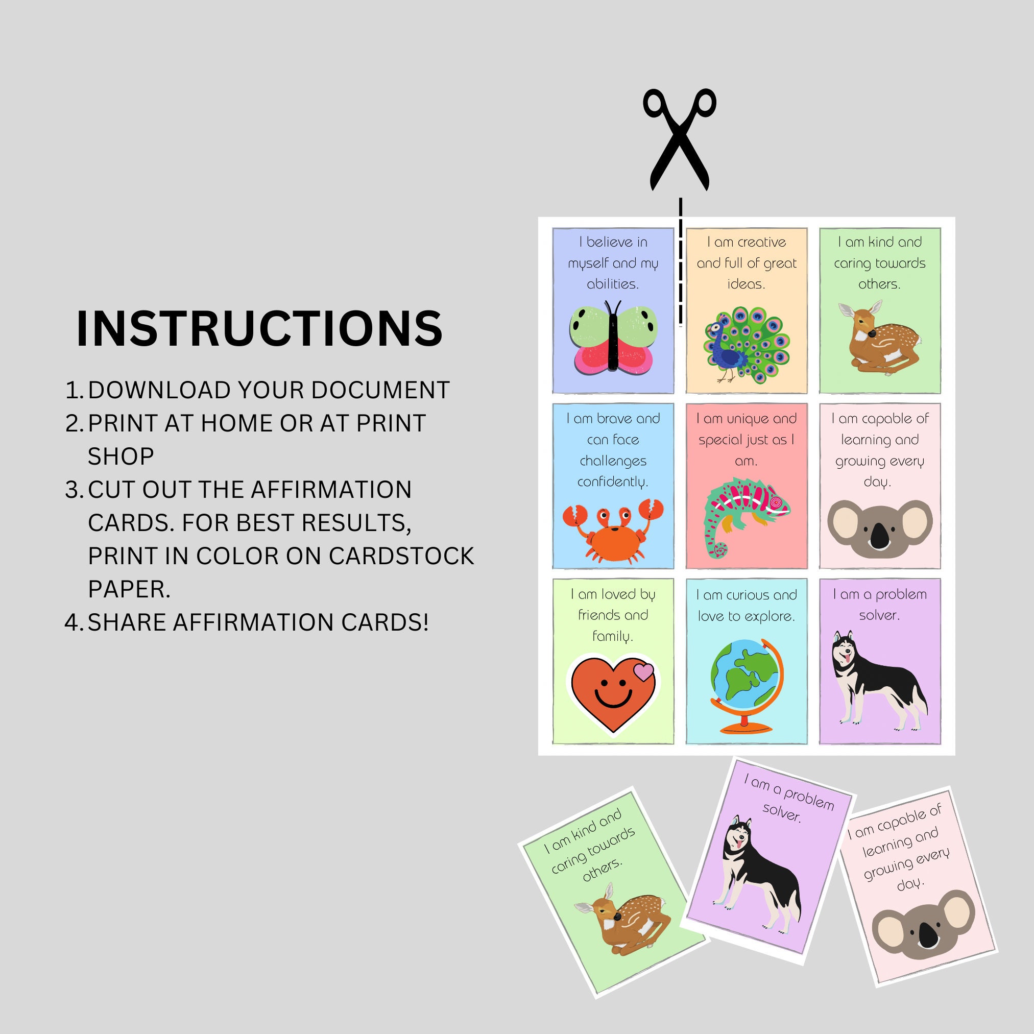 Printable Affirmation Cards for Kids, Colorful Affirmation Cards ...