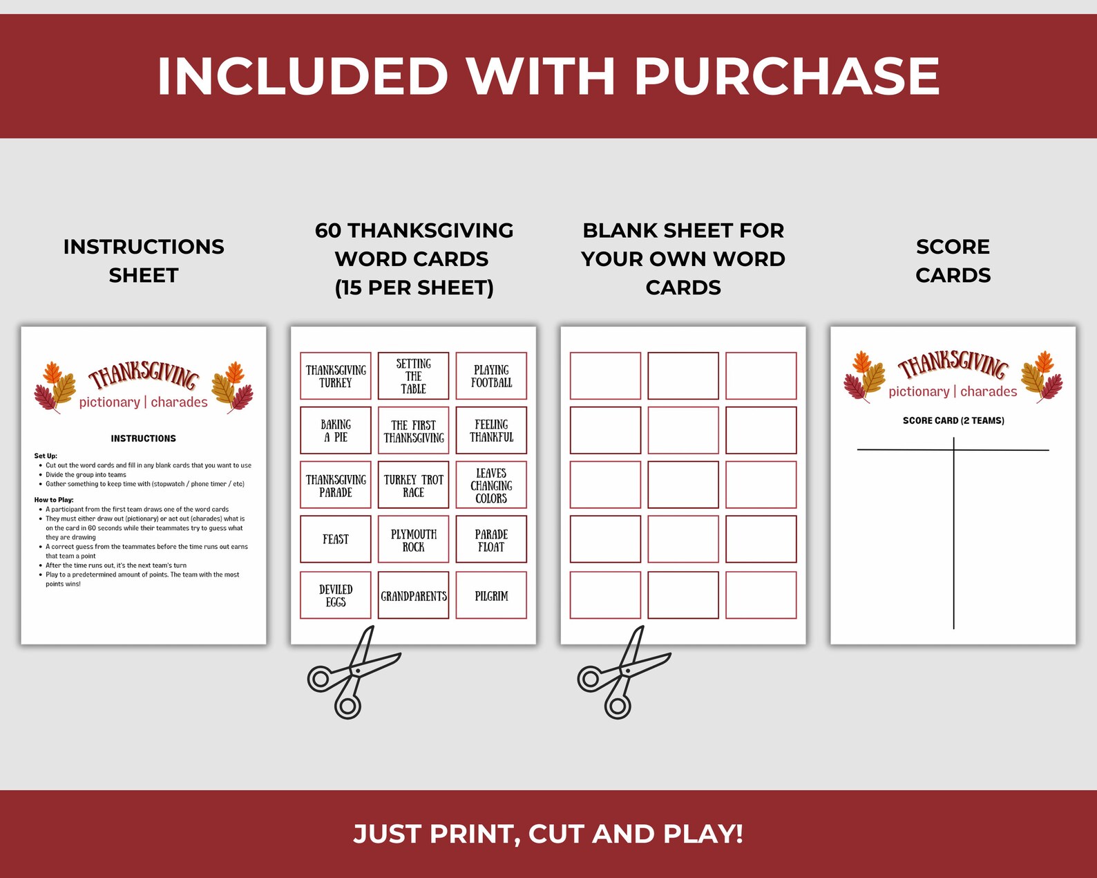 Thanksgiving Pictionary Game, Printable Thanksgiving Charades ...