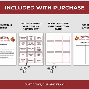Thanksgiving Pictionary Game, Printable Thanksgiving Charades ...