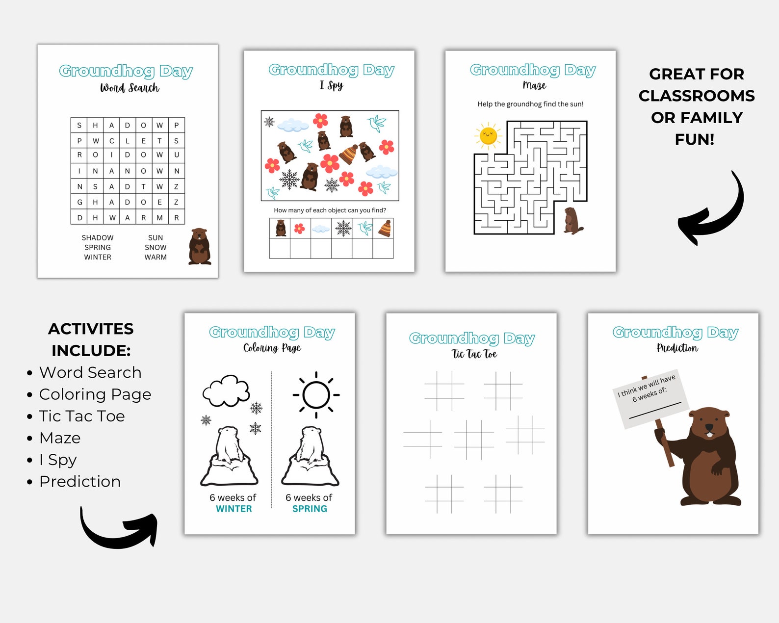 Groundhog Day Printable Activities Bundle, Groundhog Day Games for ...