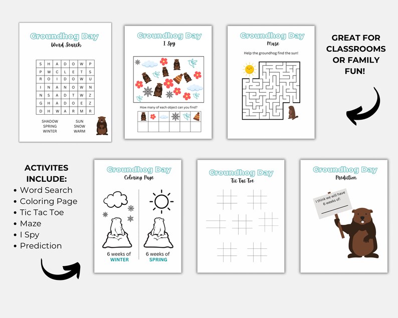 Groundhog Day Printable Activities Bundle, Groundhog Day Games for ...