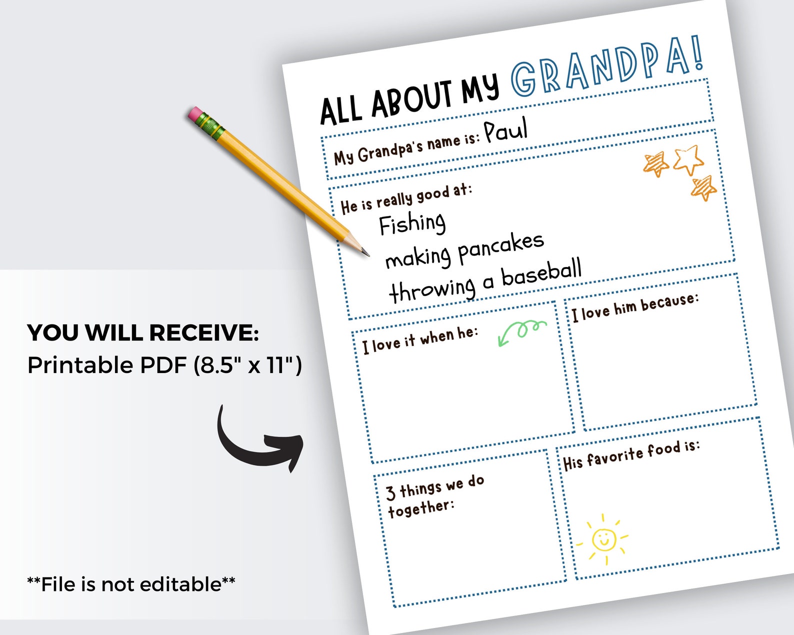 All About My Grandpa Coloring Sheet, Printable Grandpa Gift, Father's ...