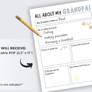 All About My Grandpa Coloring Sheet, Printable Grandpa Gift, Father's ...
