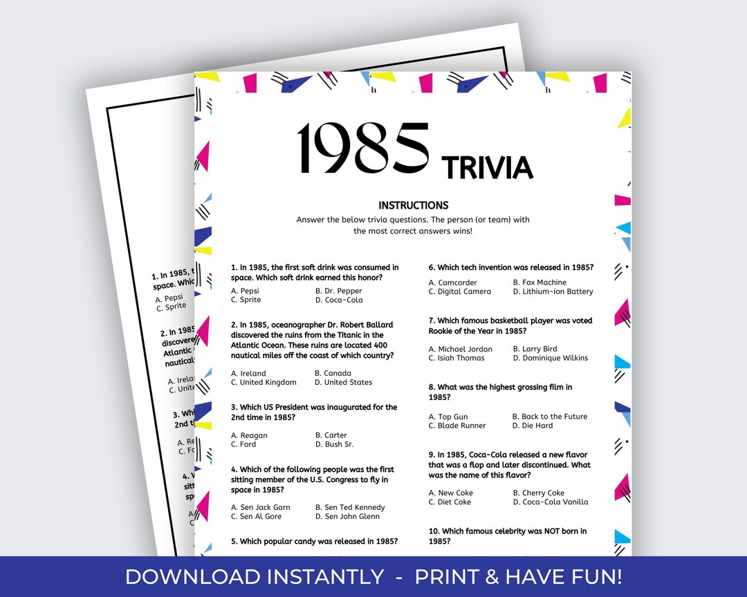1985 Trivia Game, 40th Birthday Trivia, 1985 Birthday, Born in 1985 ...