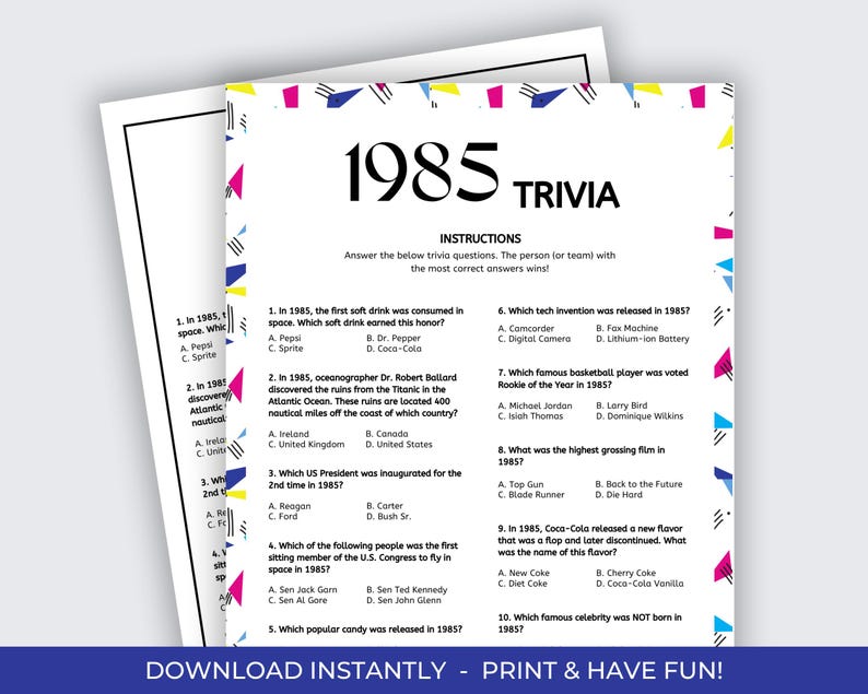 1985 Trivia Game, 40th Birthday Trivia, 1985 Birthday, Born in 1985 ...