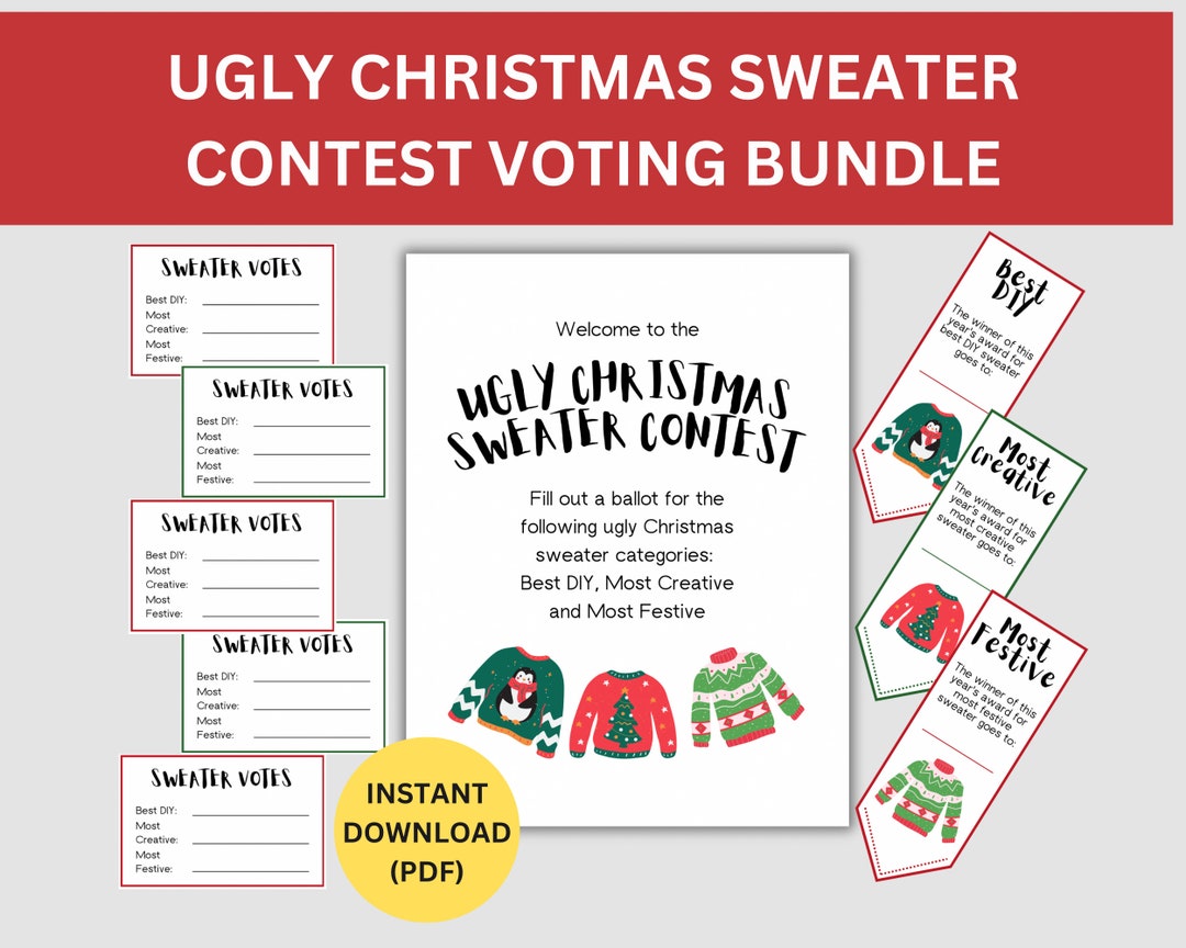 Ugly Christmas Sweater Voting Bundle Printable, Christmas Sweater ...