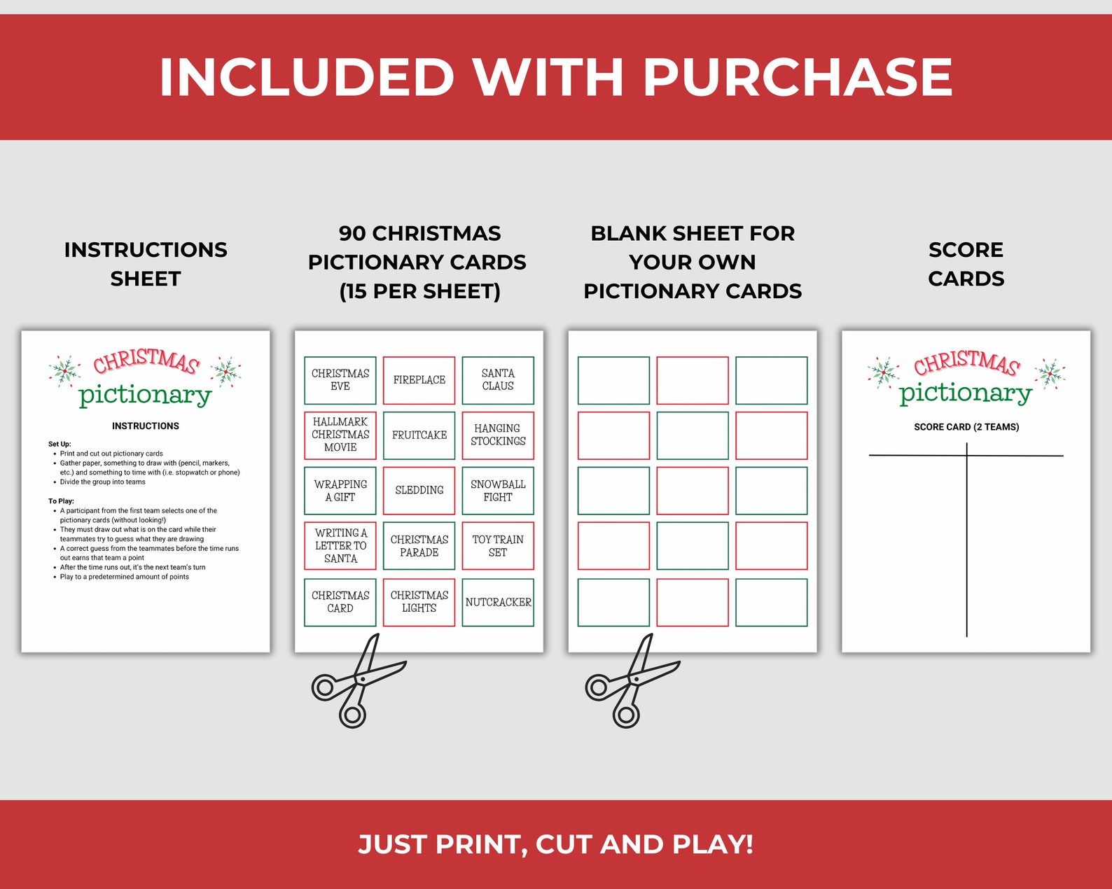 Christmas Pictionary Game, Printable Holiday Pictionary, Family ...