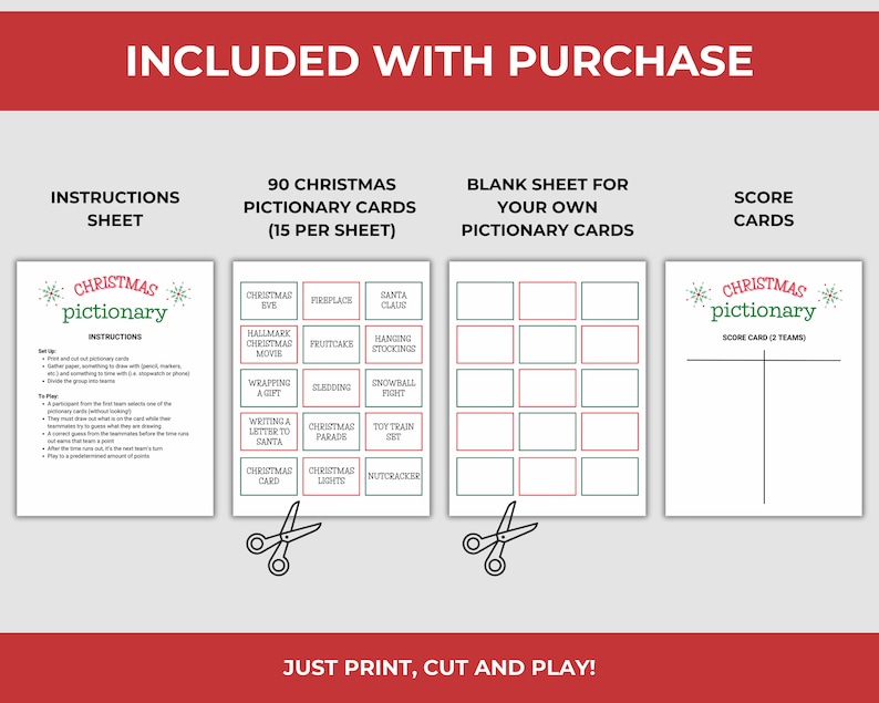 Christmas Pictionary Game, Printable Holiday Pictionary, Family ...