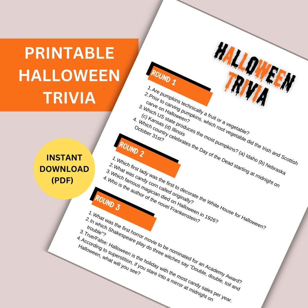Halloween Trivia Game Printable, Game for Halloween Party, Trivia With ...