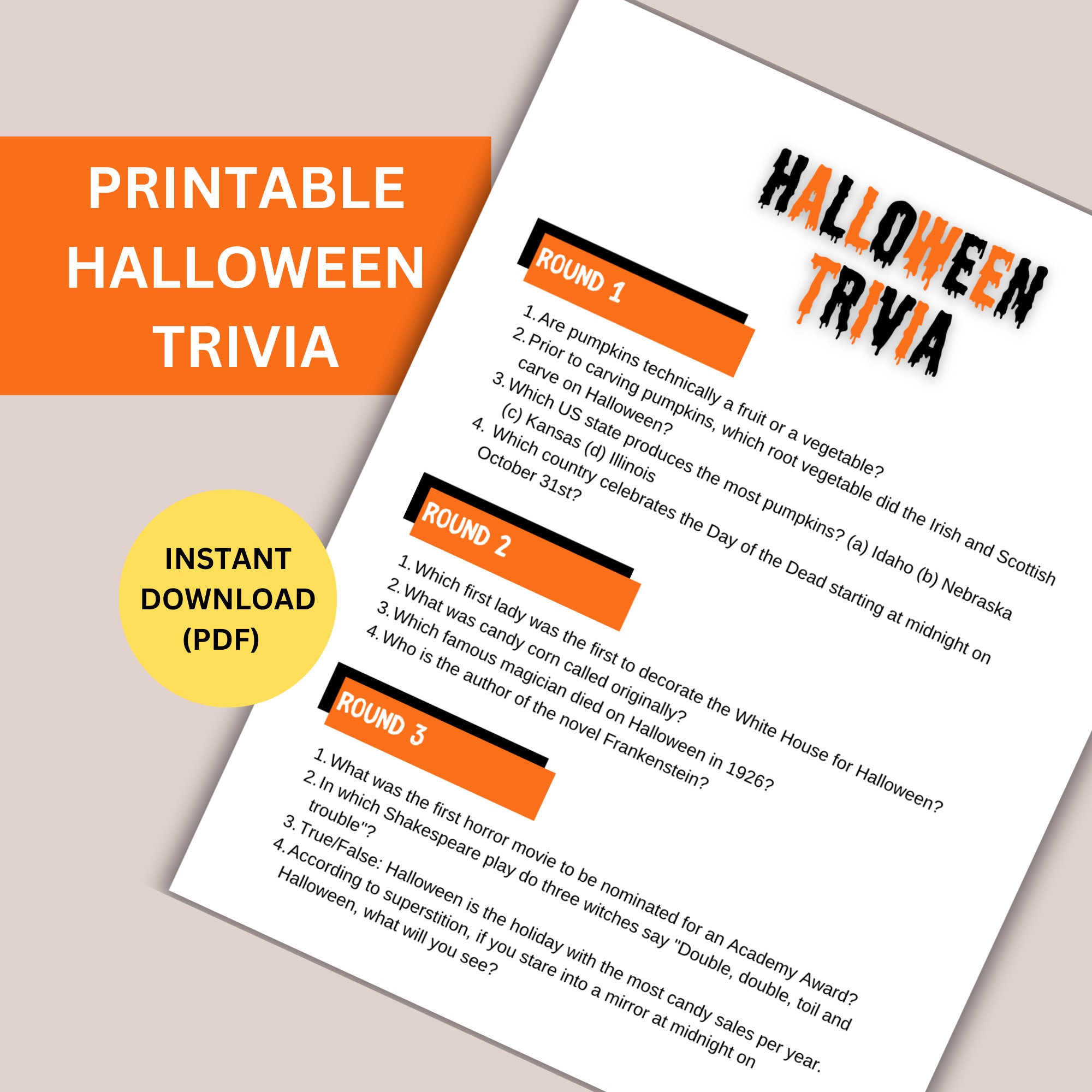 Halloween Trivia Game Printable, Game for Halloween Party, Trivia With ...