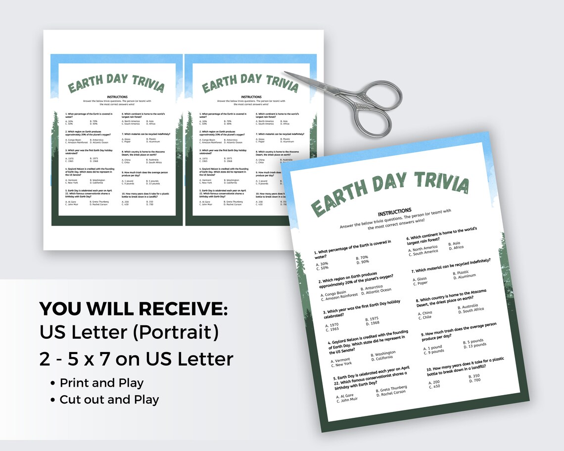 Earth Day Trivia Game, Printable Earth Day Activity for Groups ...