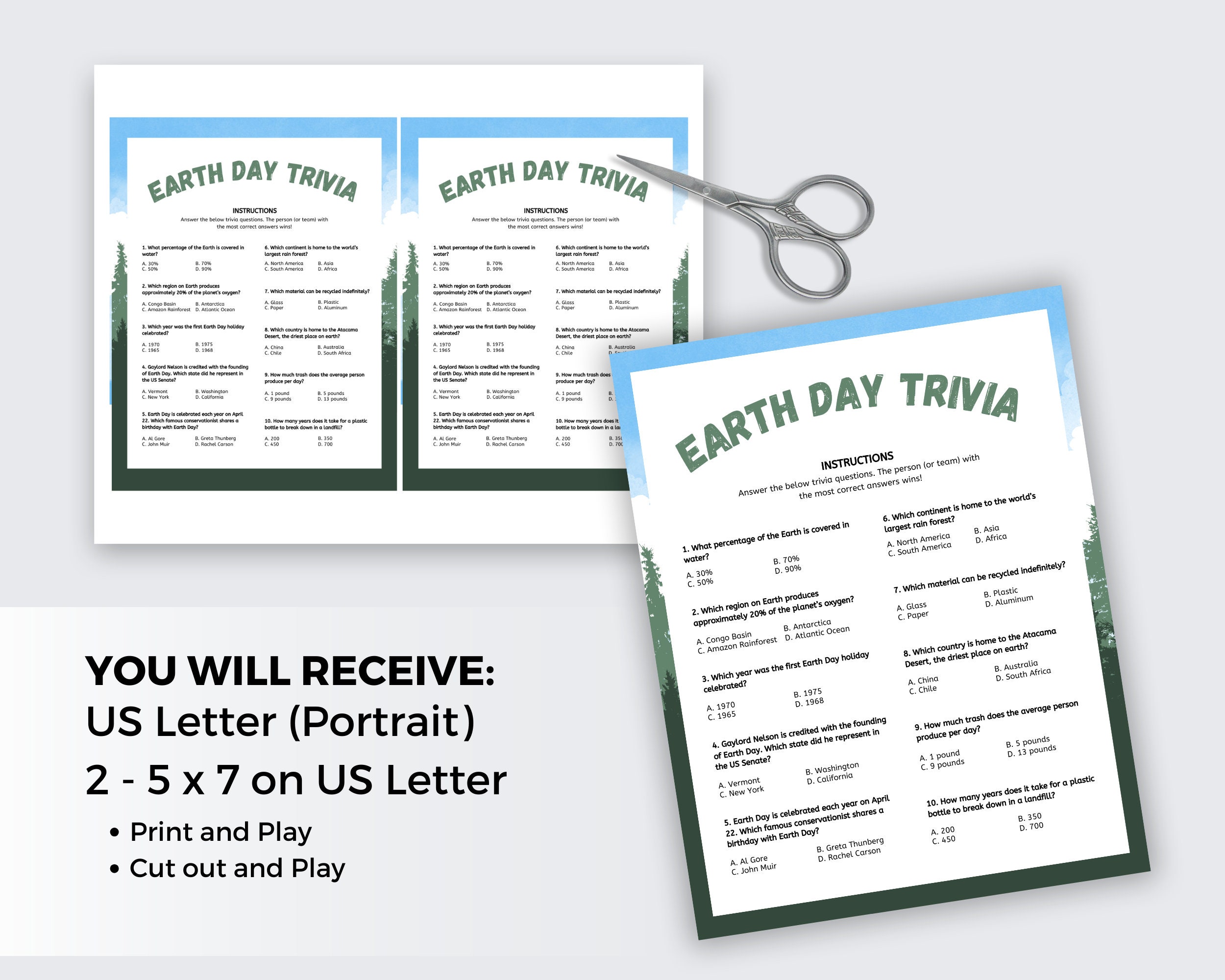Earth Day Trivia Game, Printable Earth Day Activity for Groups ...