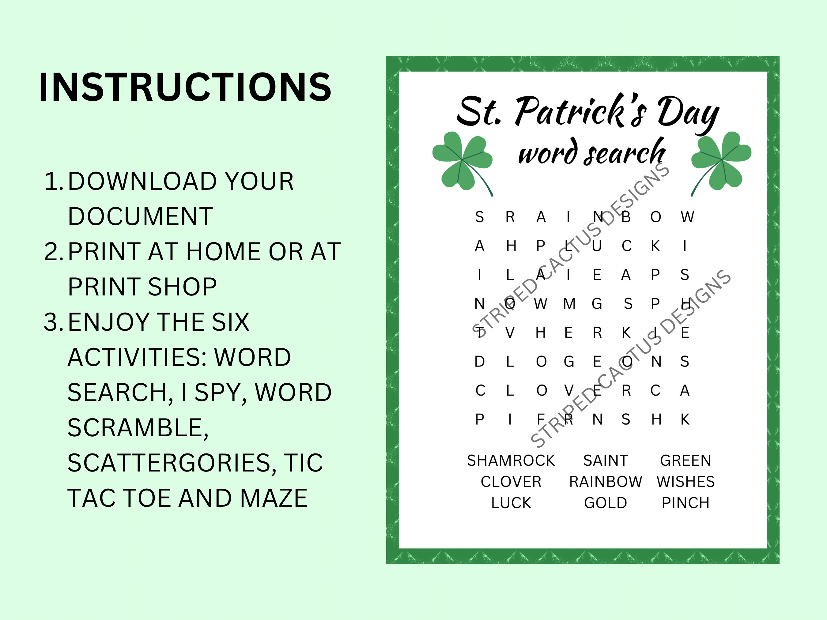 St Patrick’s Day Printable Games Bundle | Instant Download Classroom ...
