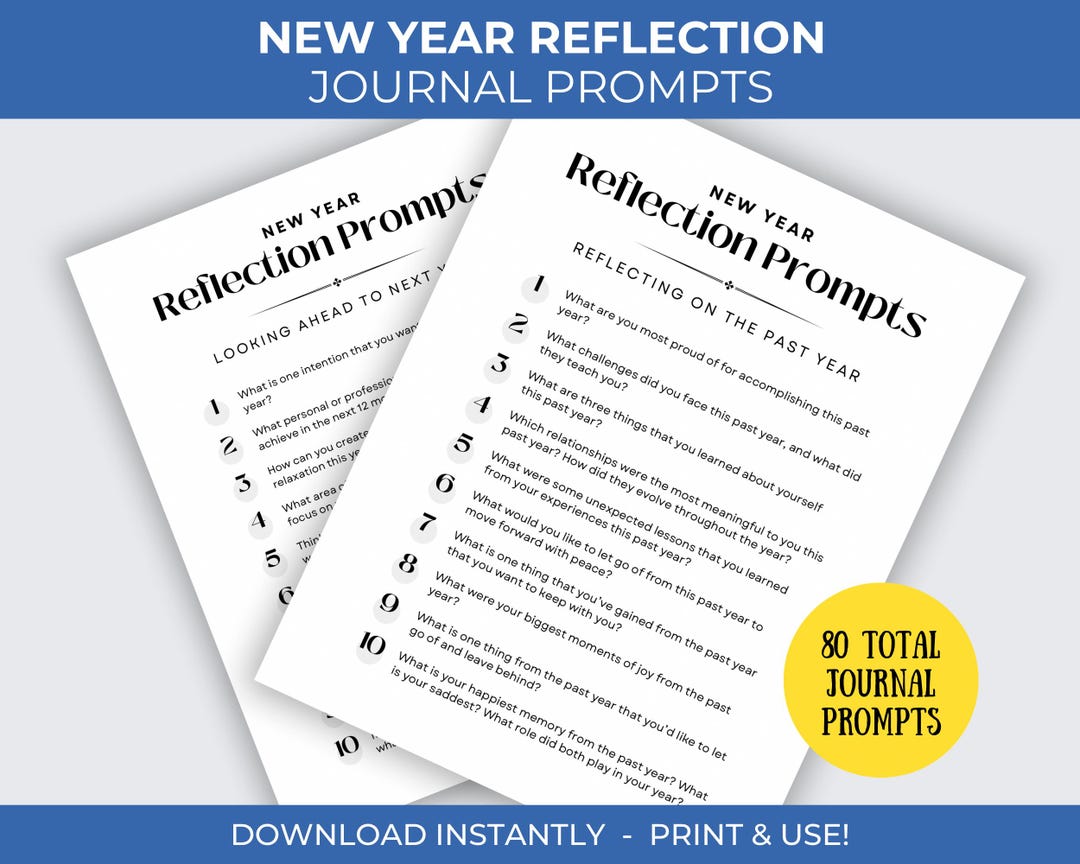 New Year Reflective Prompts for Journal, Printable Journal Prompts, New ...