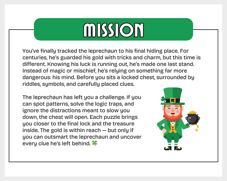 Leprechaun Escape Room for Kids and Teens, Printable St. Patricks Day ...