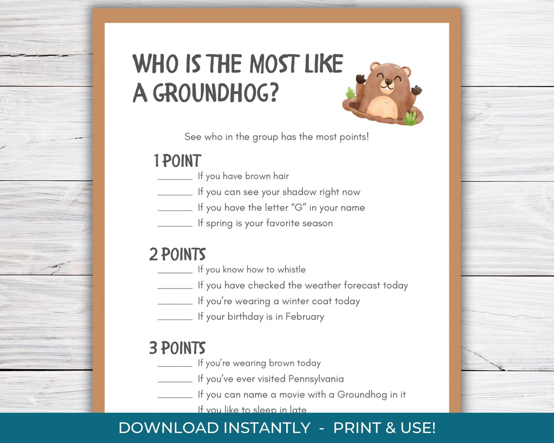 Who is Most Like a Groundhog Game for Kids, Groundhog Day Classroom ...