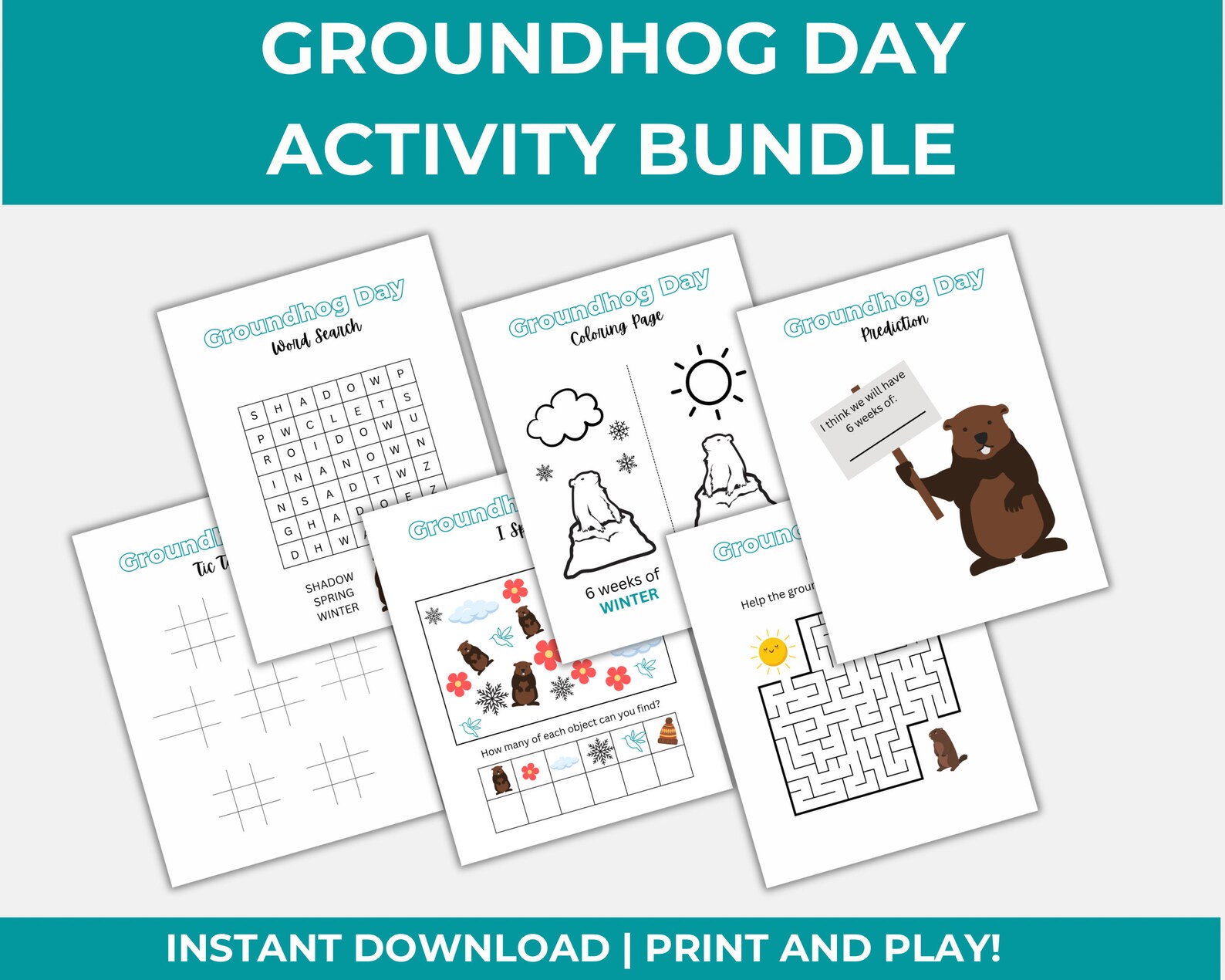 Groundhog Day Printable Activities Bundle, Groundhog Day Games for ...