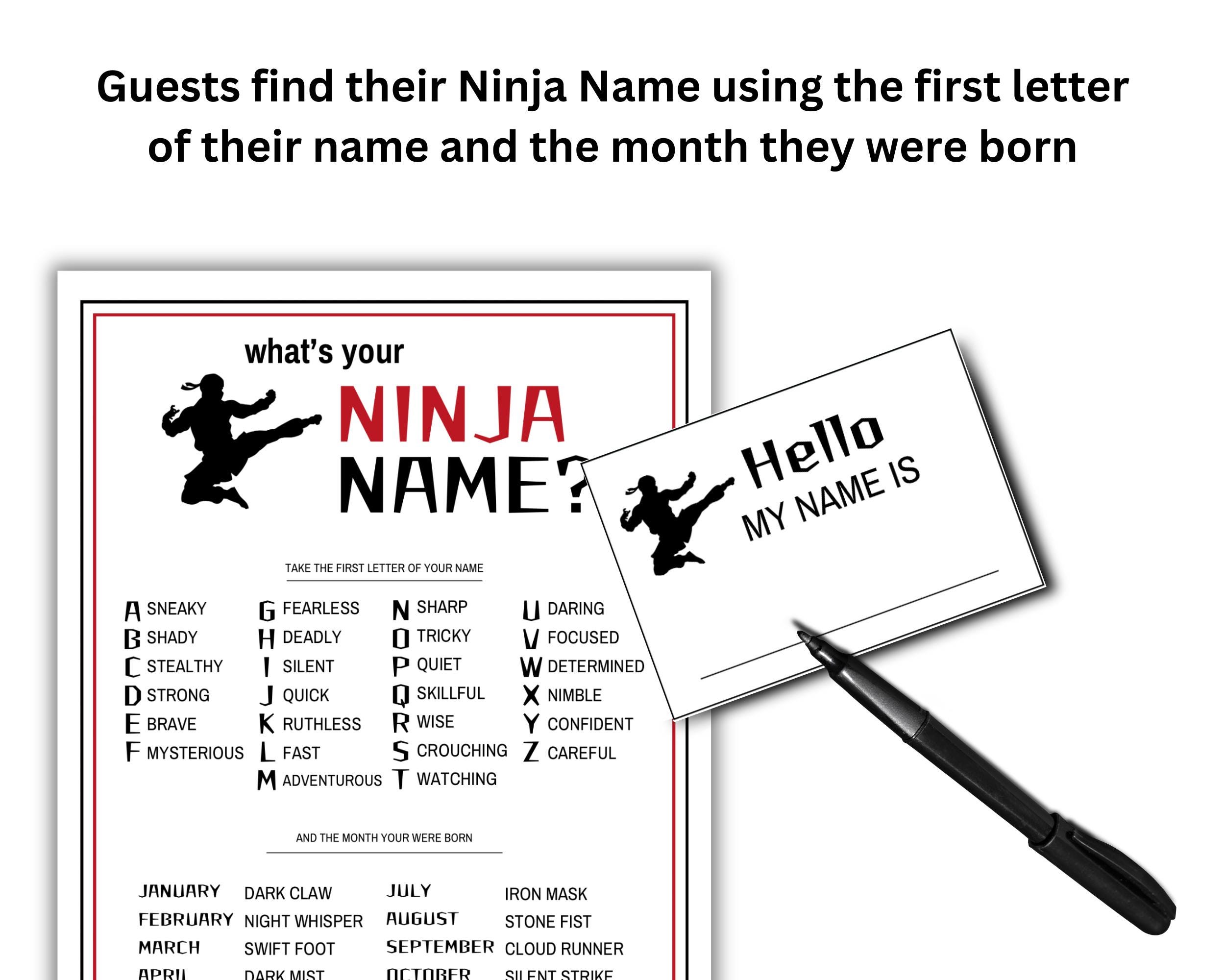 Ninja Name Generator Game: Printable Party Activity (digital Download ...