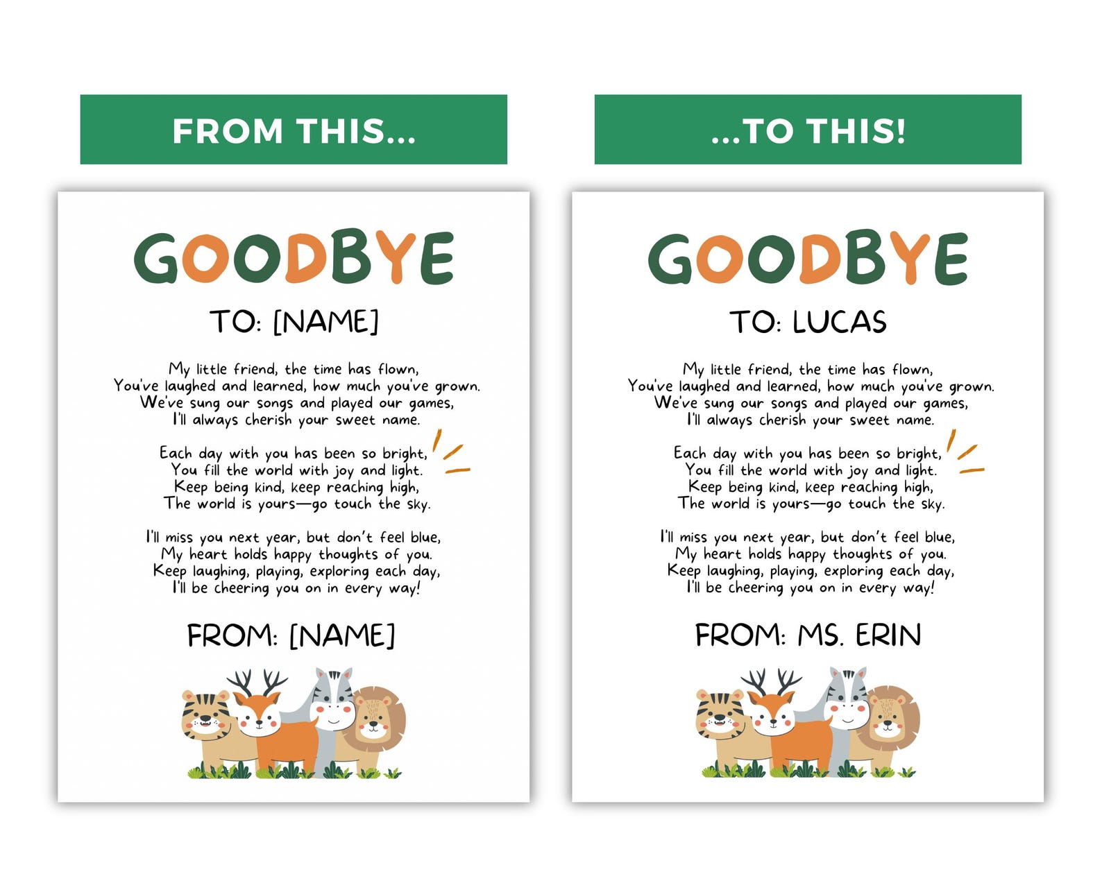 End of Year Poem From Preschool Teacher, Printable Goodbye Letter for ...
