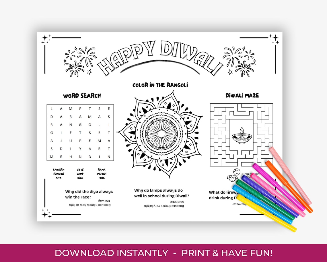 Diwali Coloring Activity Sheet, Printable Diwali Activity for Kids ...