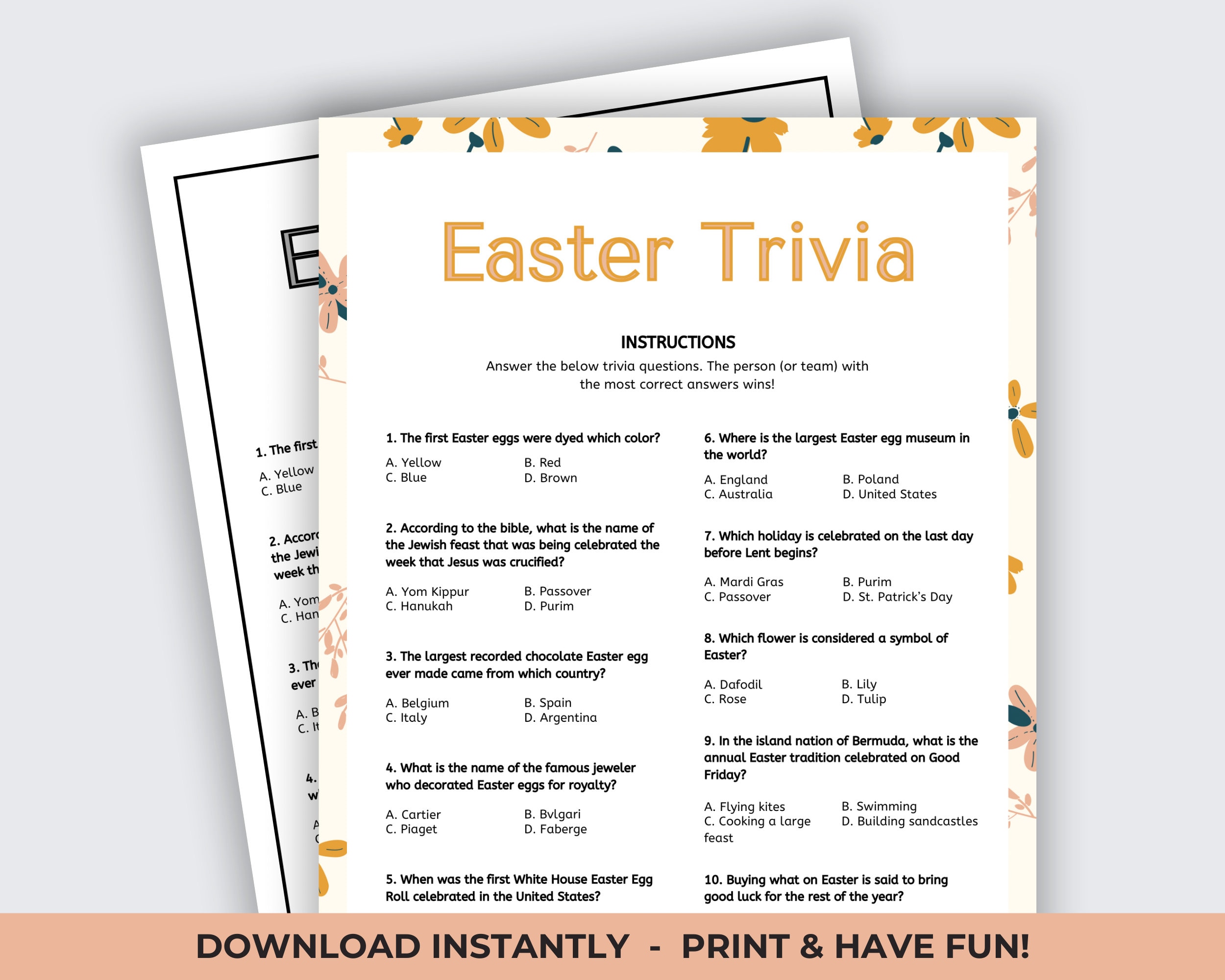 Easter Trivia Game, Printable Easter, Sunday School Easter Game, Easter ...