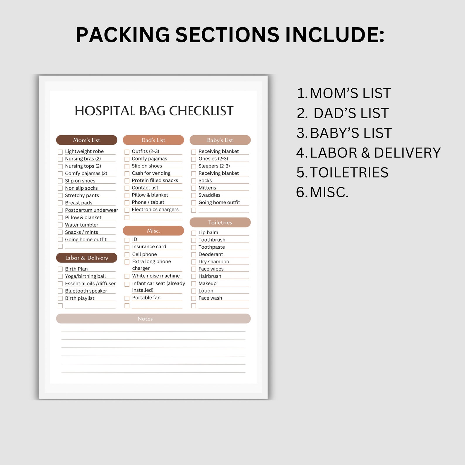 Hospital Packing Checklist for Labor and Delivery, Mom Hospital Bag ...