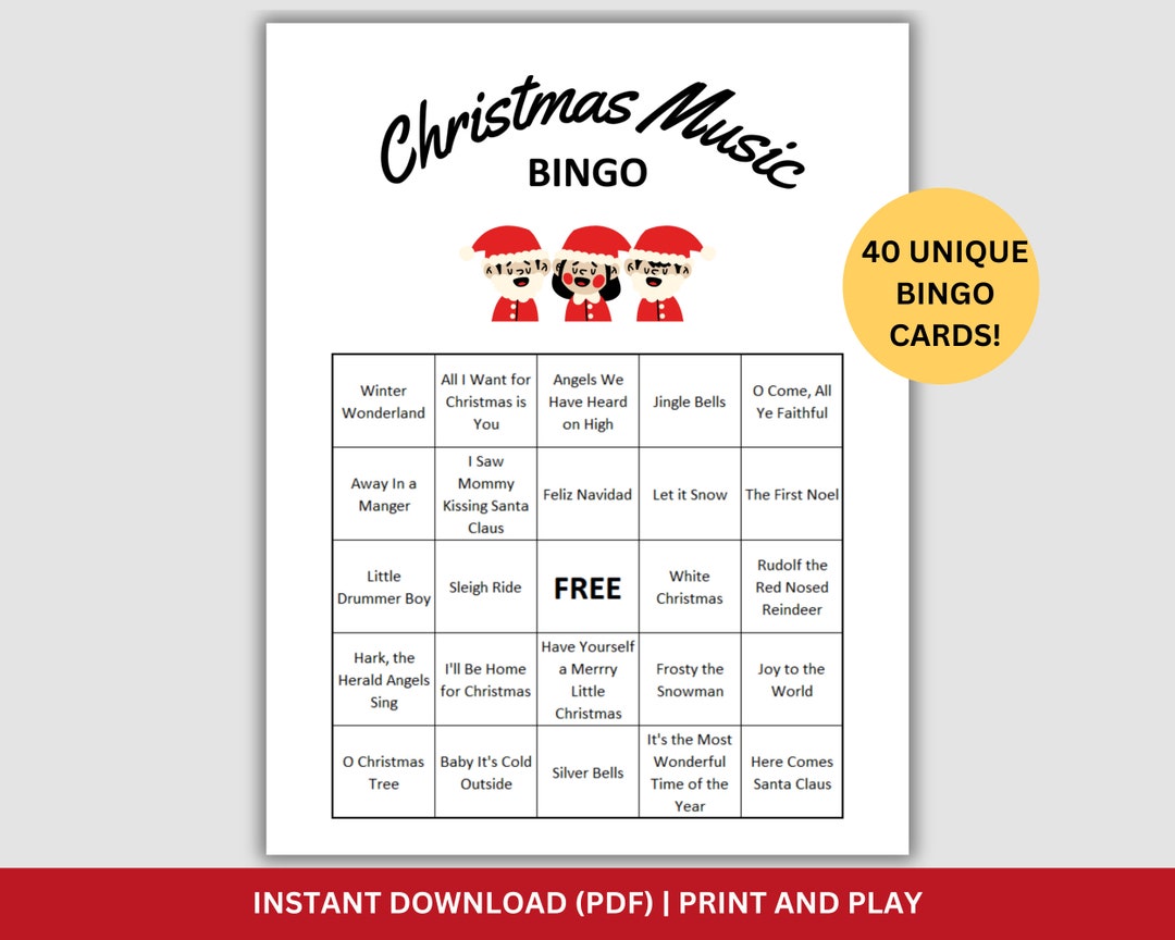 Christmas Music Bingo Printable, Work Holiday Bingo, Christmas Song ...