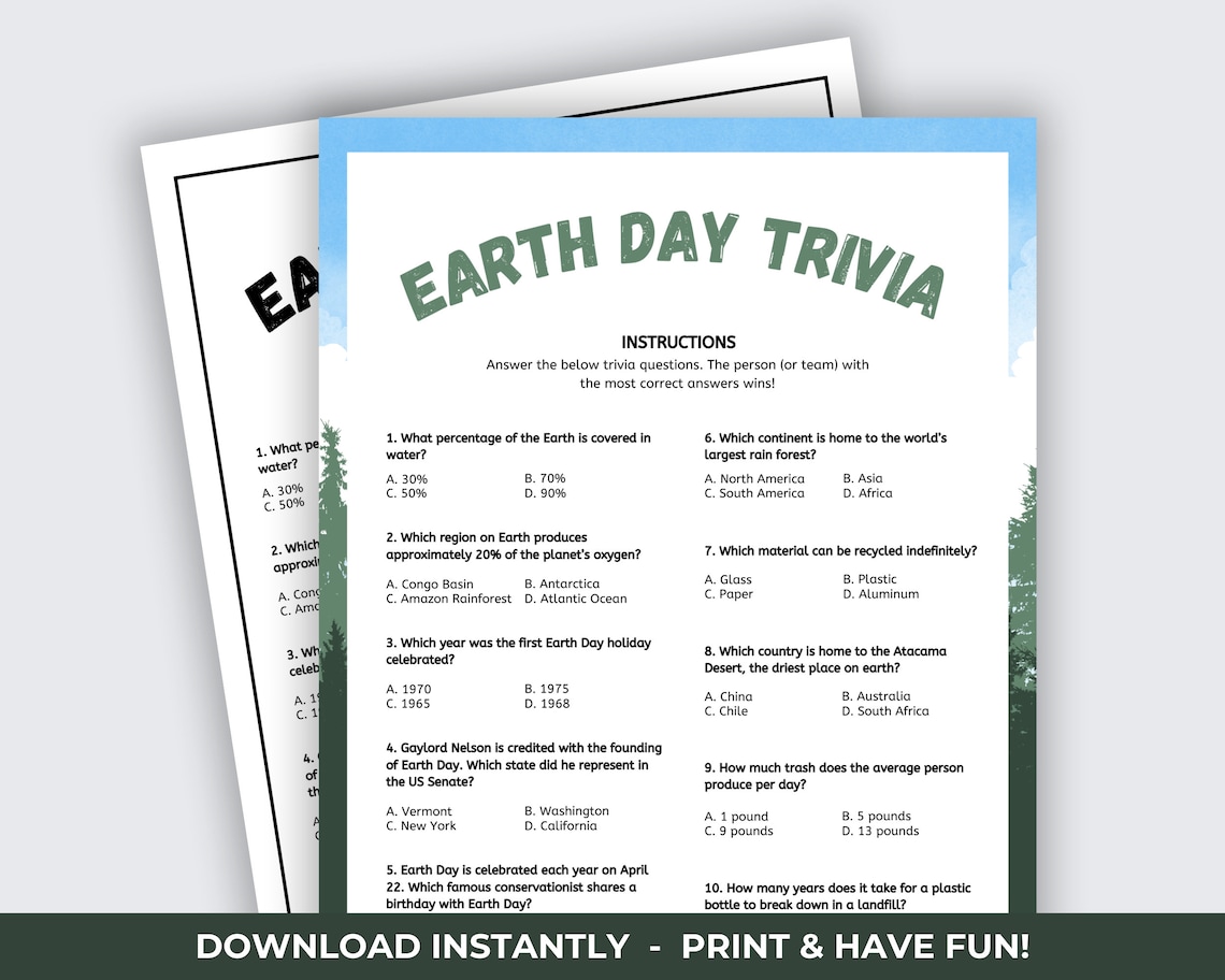 Earth Day Trivia Game, Printable Earth Day Activity for Groups ...