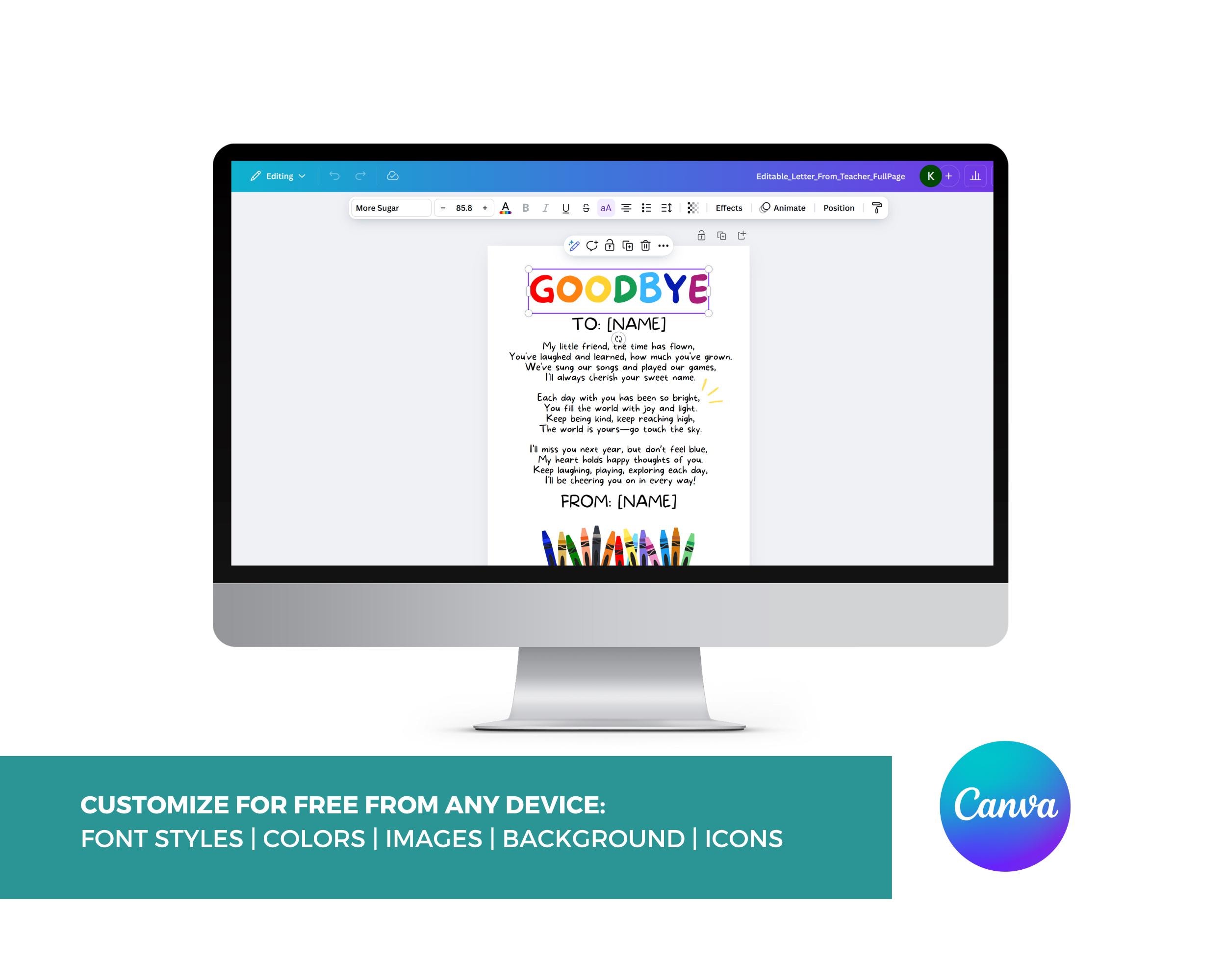 End of Year Poem From Preschool Teacher, Printable Goodbye Letter for ...