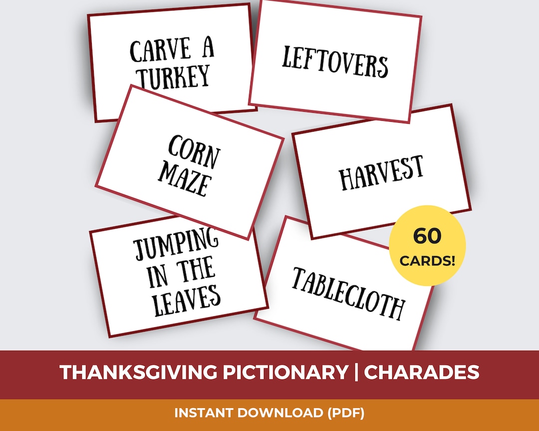 Thanksgiving Pictionary Game, Printable Thanksgiving Charades ...