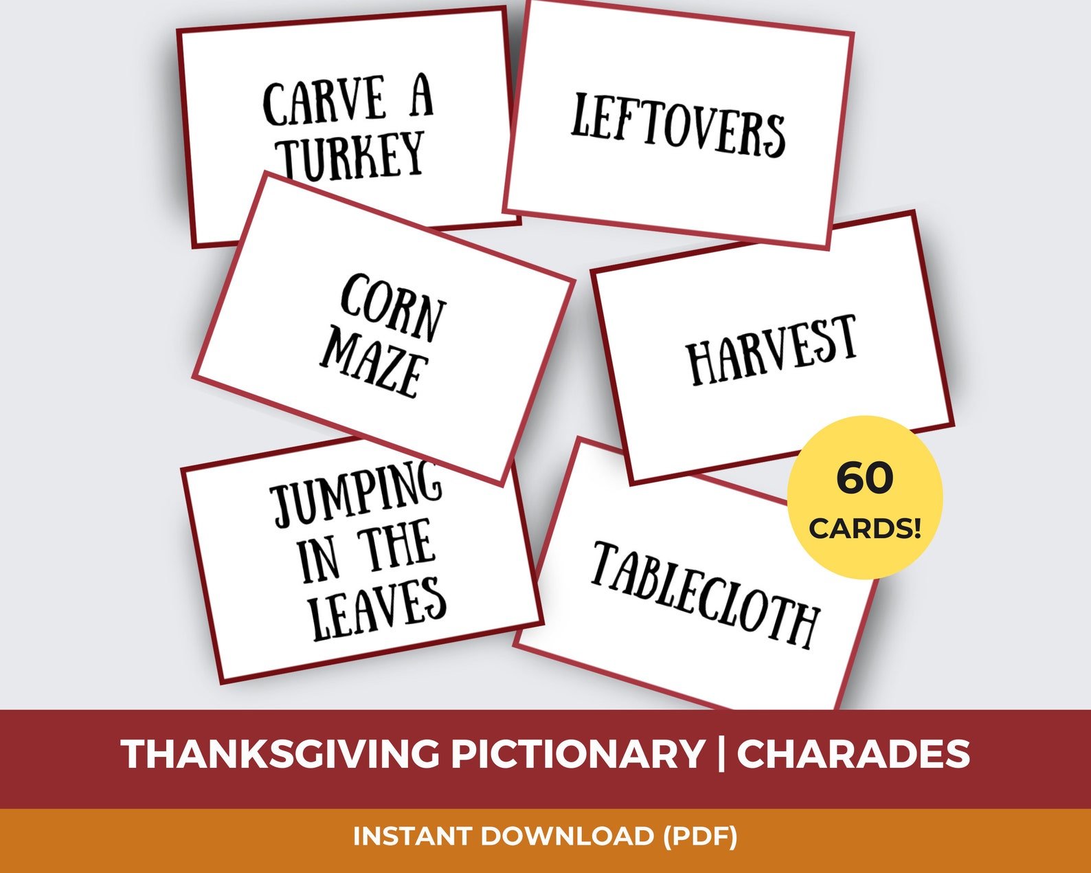 Thanksgiving Pictionary Game, Printable Thanksgiving Charades ...
