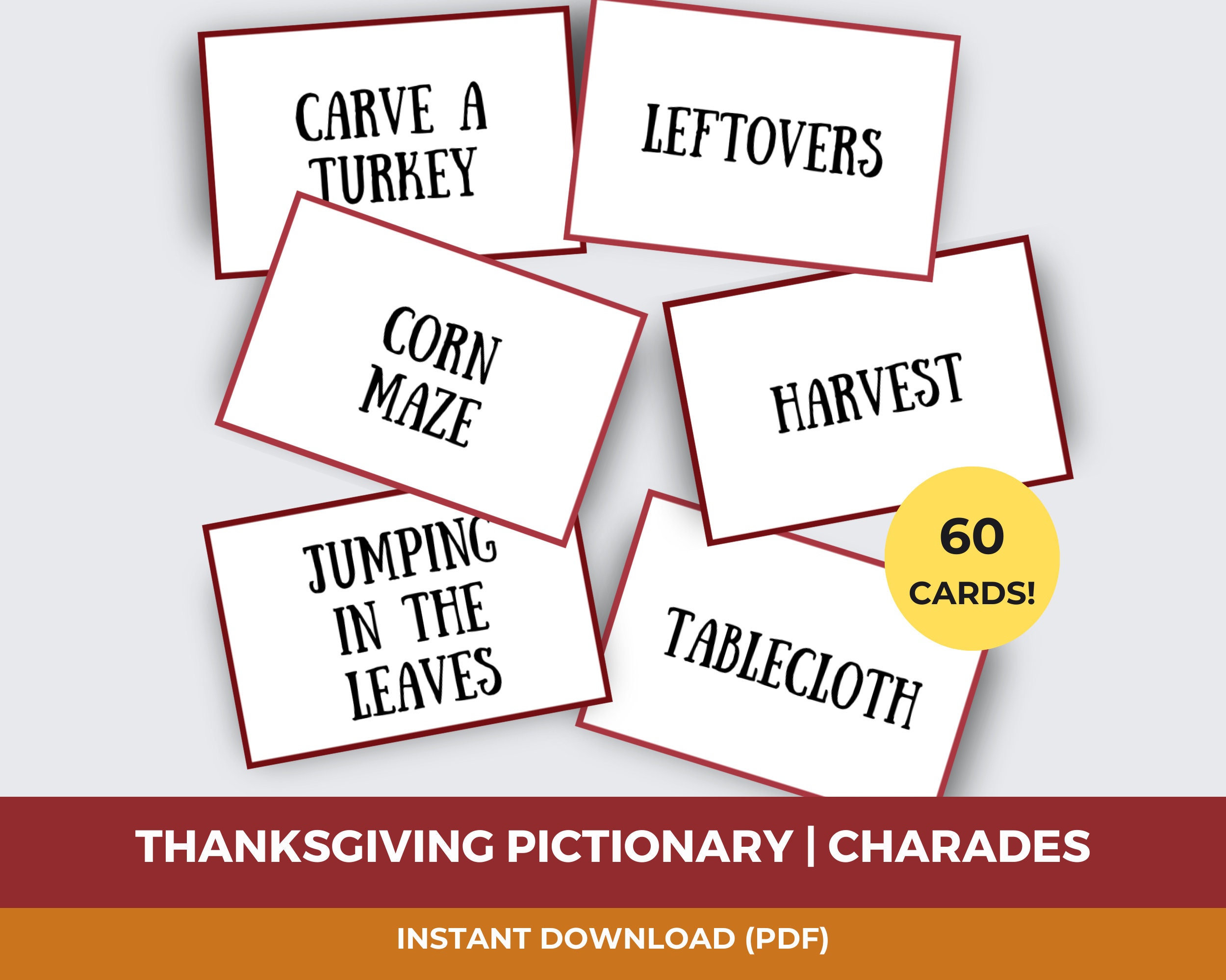 Thanksgiving Pictionary Game, Printable Thanksgiving Charades ...
