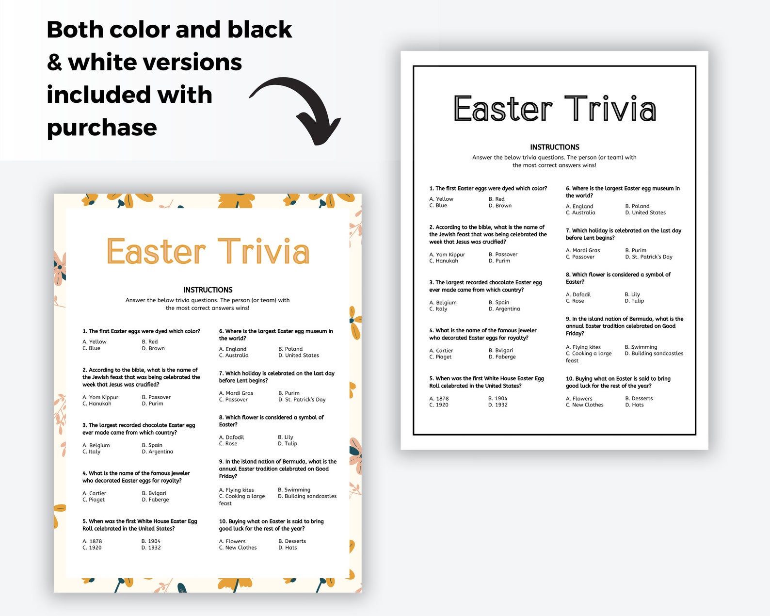 Easter Trivia Game, Printable Easter, Sunday School Easter Game, Easter ...
