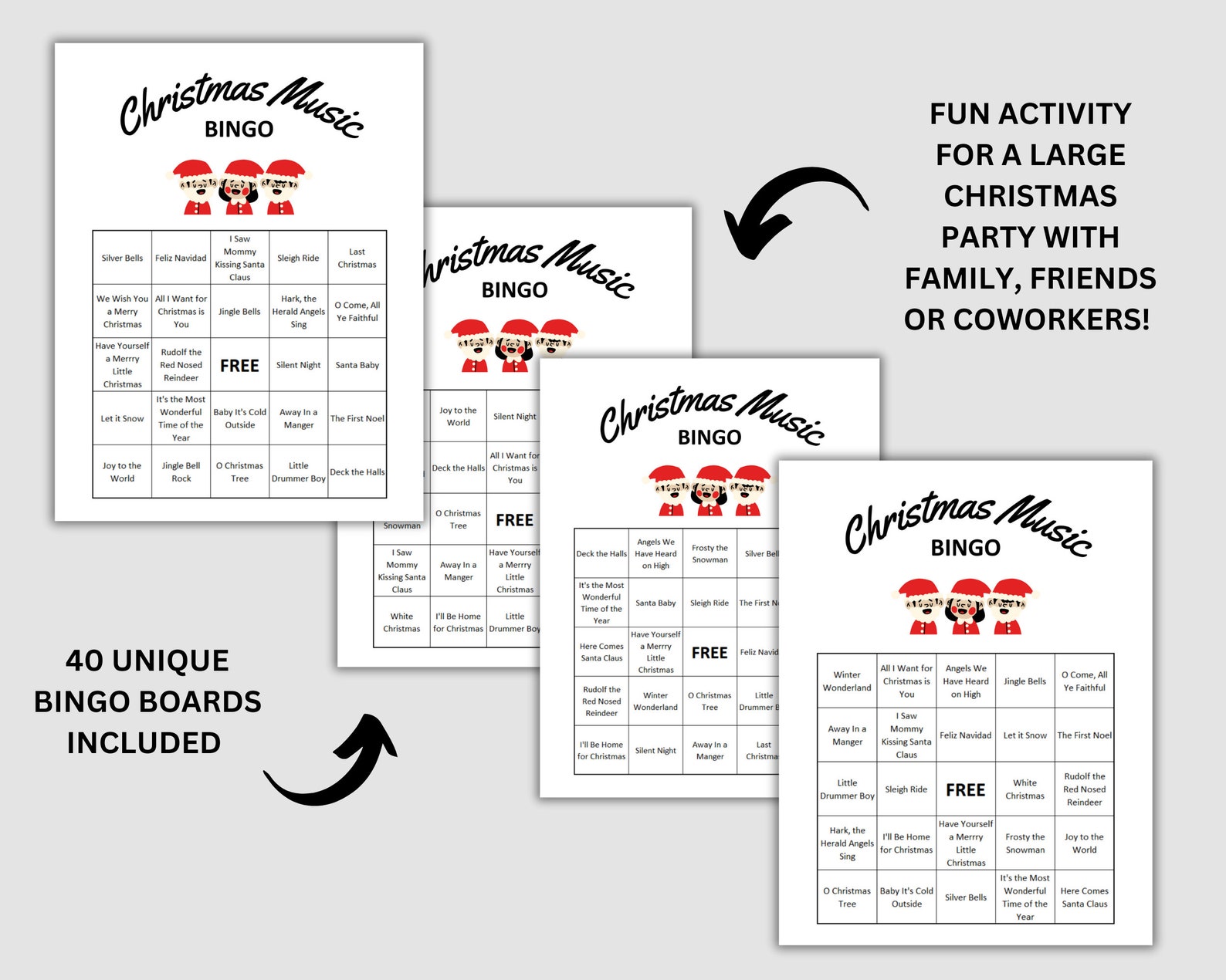 Christmas Music Bingo Printable, Work Holiday Bingo, Christmas Song ...