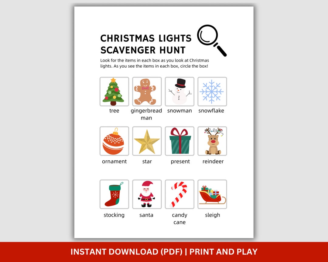 Christmas Lights Scavenger Hunt for Kids, Printable Winter Activity for ...