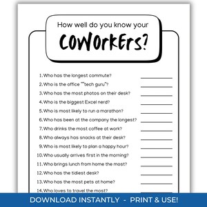 Coworker Trivia Game: Team Building Icebreaker (printable) - Etsy