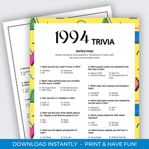 1994 Trivia Game, Born in 1994, 30th Birthday Game, 30th Anniversary ...
