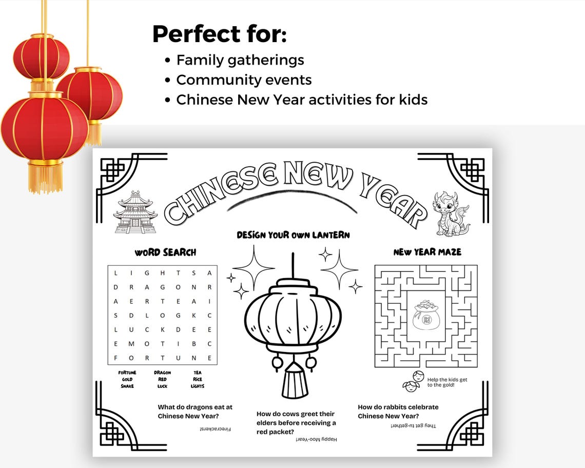 Chinese New Year Activity Sheet: Kids Coloring Page (PDF) - Etsy