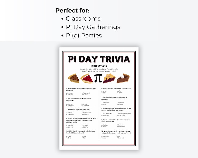 Pi Day Trivia Game: Fun Classroom Activity (digital Download) - Etsy