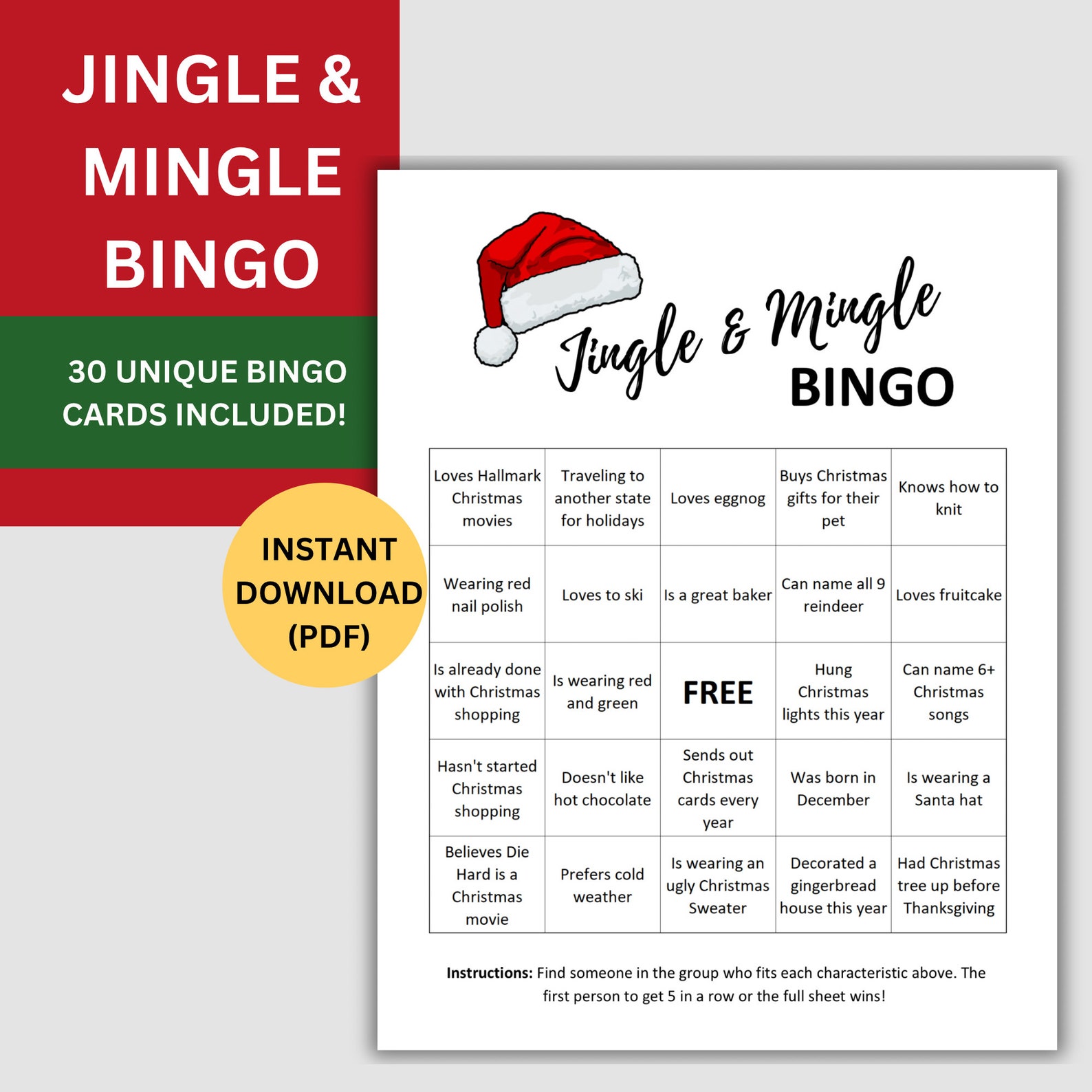 Jingle and Mingle Bingo Printable, Holiday Icebreaker Bingo, Work ...