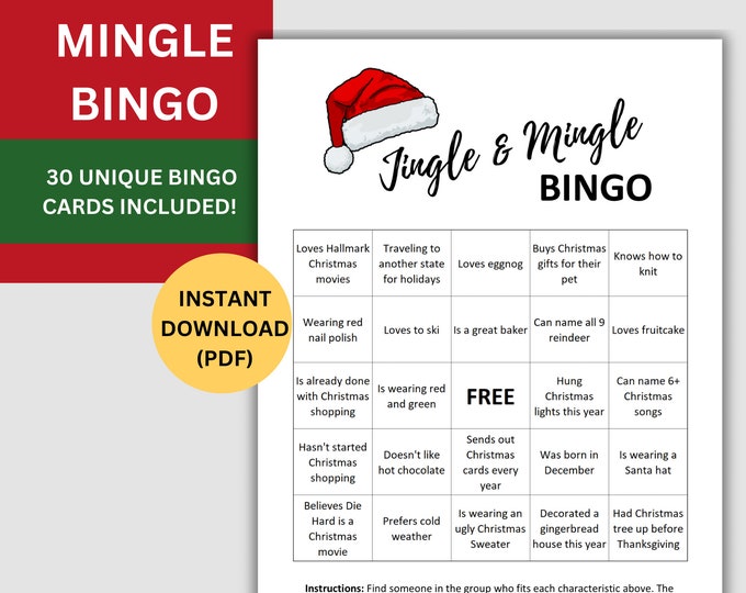 Mix and Mingle Bingo, Christmas Bingo Cards, Find the Guest Bingo, Work ...