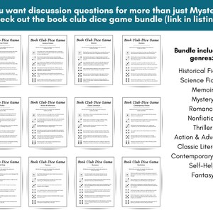 Book Club Dice Game for Mystery Books, Printable Book Club Activity ...