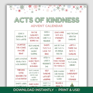 Kindness Advent Calendar, Christmas Acts of Kindness, Giving Back ...